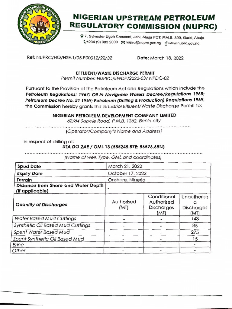 Nigeria Industrial Waste Discharge Permit | PDF | Waste Management | Waste