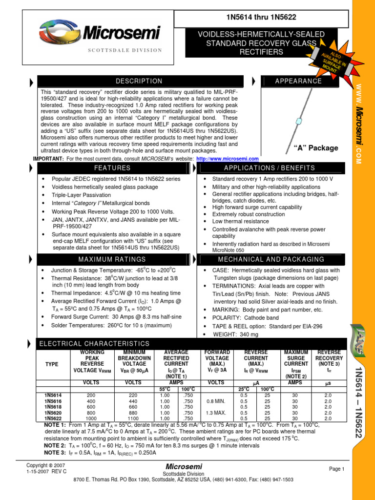 MicroSemi Mil-Spec Diodes | PDF | Rectifier | Diode