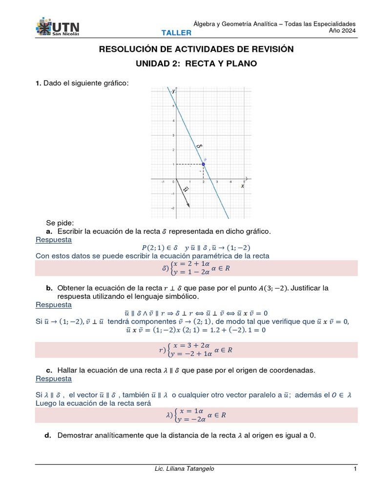 2B-Resolución Revisión P1B AyGA 2024 | PDF | Línea (geometría) | Ecuaciones