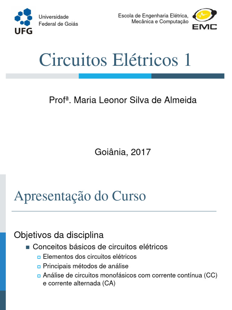 20171-2 CircuitosEletricos1 ProfaMariaLeonor Aula1 | PDF | Corrente elétrica | Eletricidade