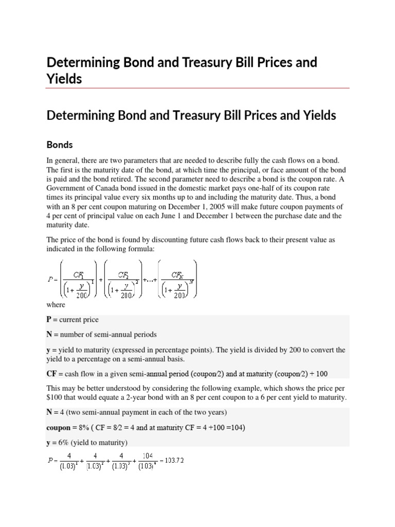 Determining Bond and Treasury Bill Prices and Yields | Download Free ...