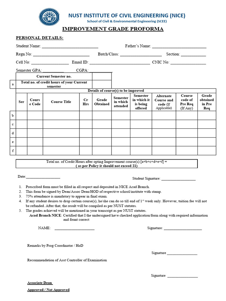 Grade Improvement Proforma | PDF | Course Credit | Educational ...