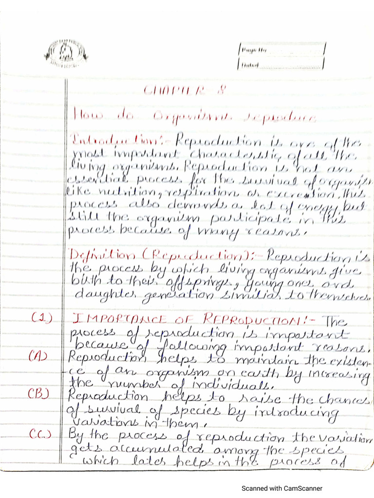 Chapter Why Do Organisms Reproduce Ncert Notes | PDF