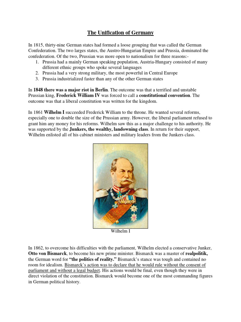 Key Points on German Unification | PDF | Kingdom Of Prussia | Otto Von ...