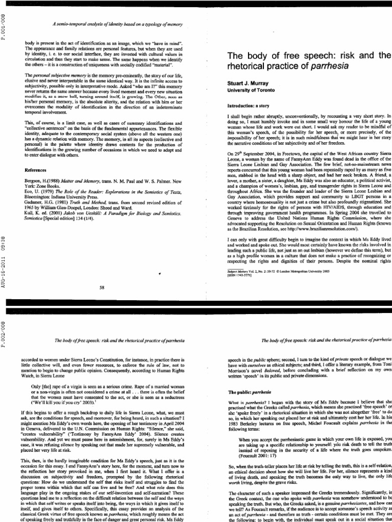 The Body of Free Speech Risk and The Rhe | PDF