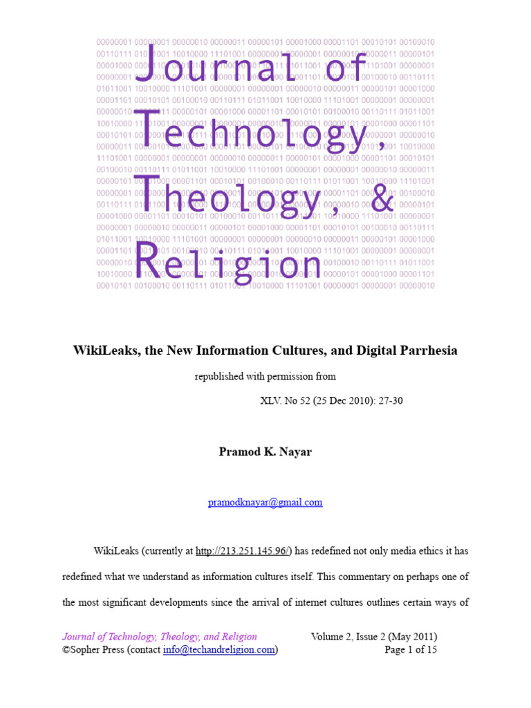 WikiLeaks The New Information Cultures A | PDF | Julian Assange | Wiki Leaks