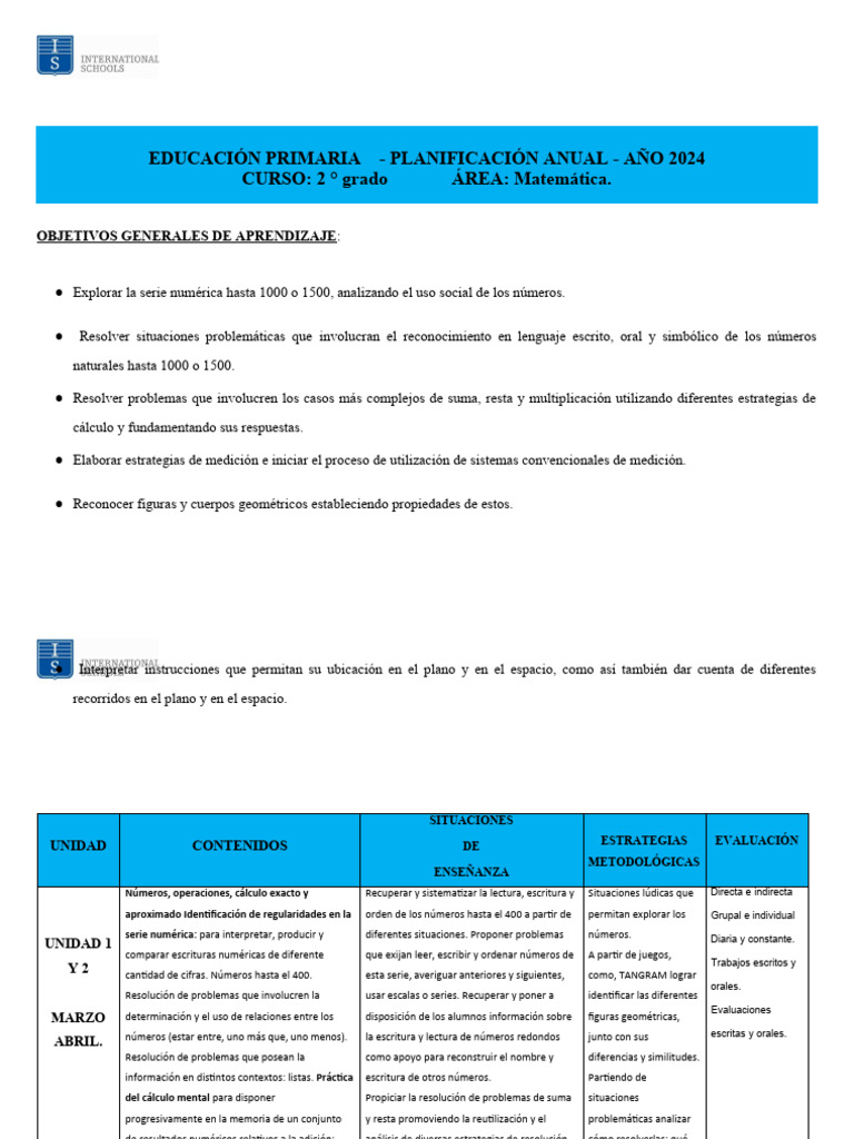 Planificación Anual Matemática Año 2024 Pdf Evaluación Sustracción 4722