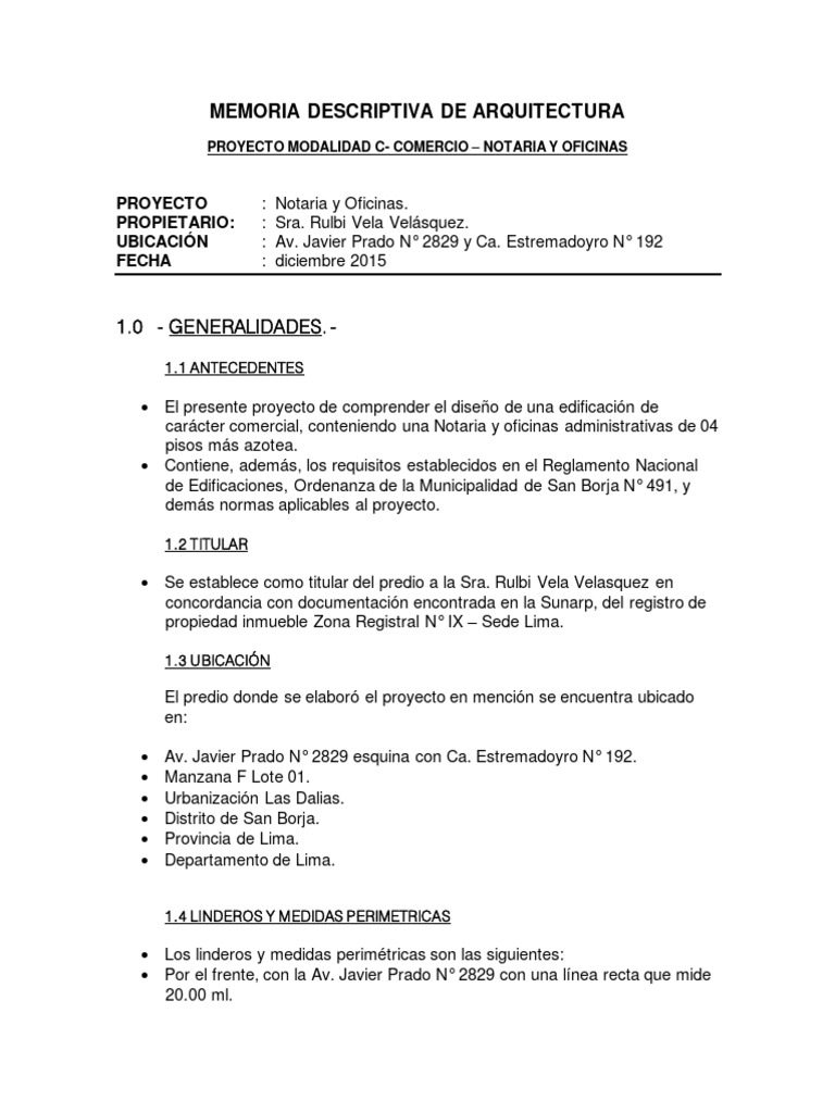 Memoria Descriptiva Arquitectura Notaria | PDF | Diseño arquitectonico | Arquitectura