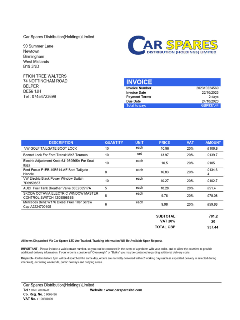 Invoice With VAT | PDF | Car | Motor Vehicle