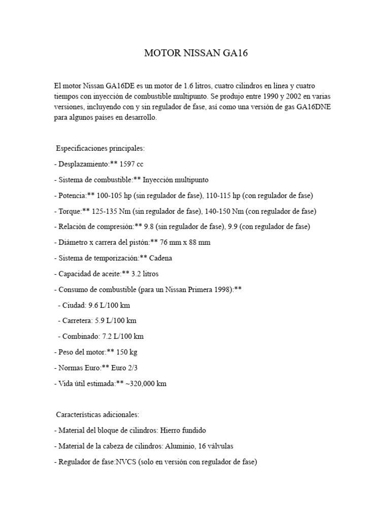 Nissan Ga16 | PDF