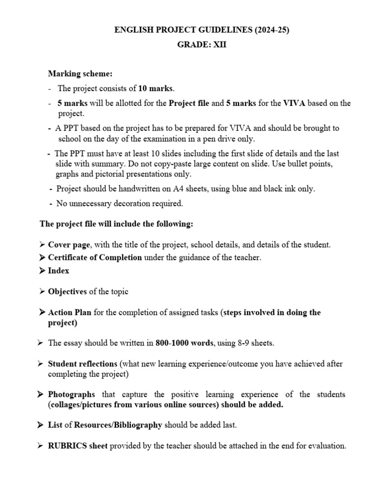Grade XII English Project Guidelines | PDF | Career & Growth | Business