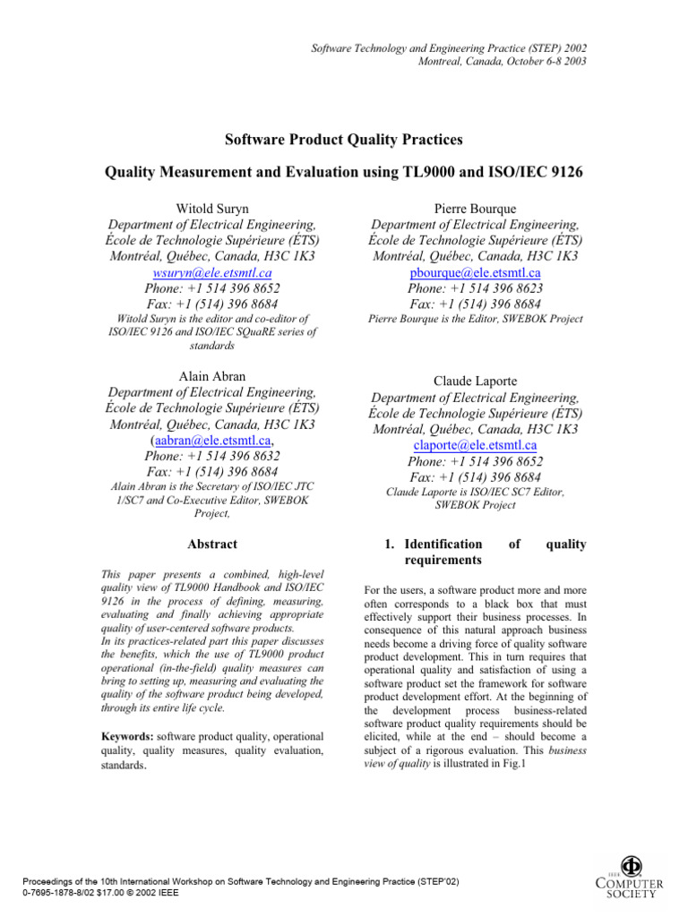 Software Product Quality Practices - Quality Measurement and Evaluation ...