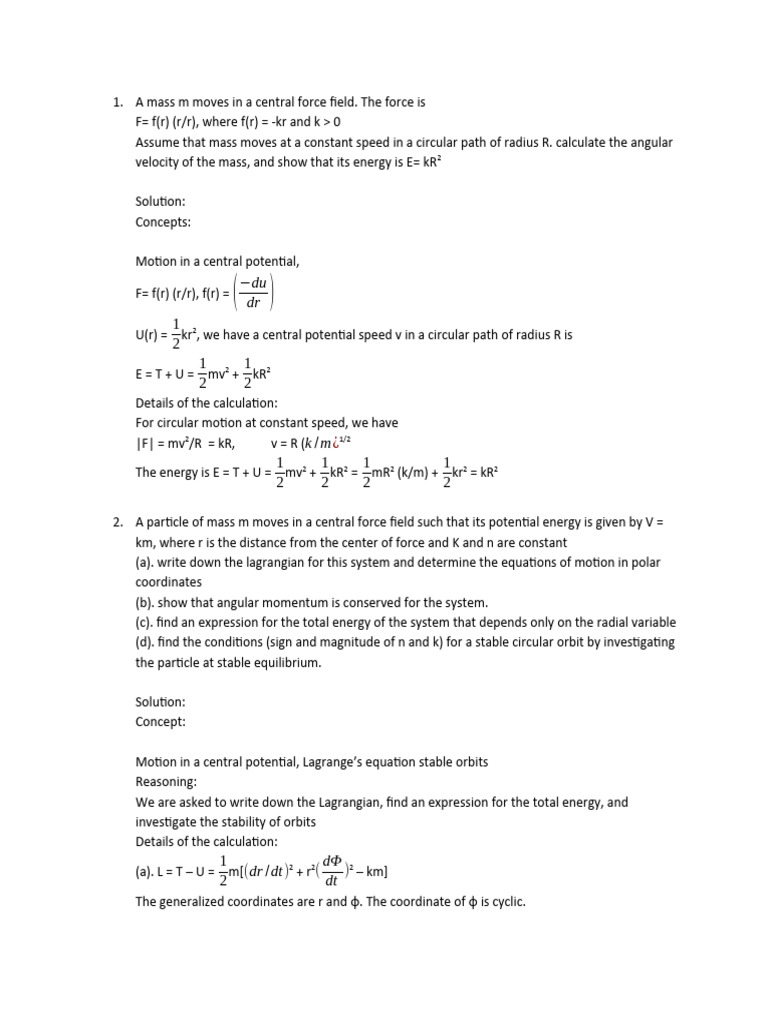 central force | PDF | Lagrangian Mechanics | Force