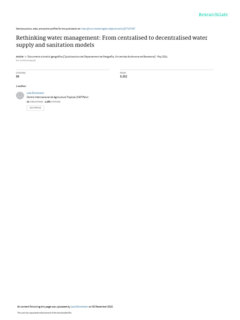 Rethinking Water Management From Centralised To de | PDF