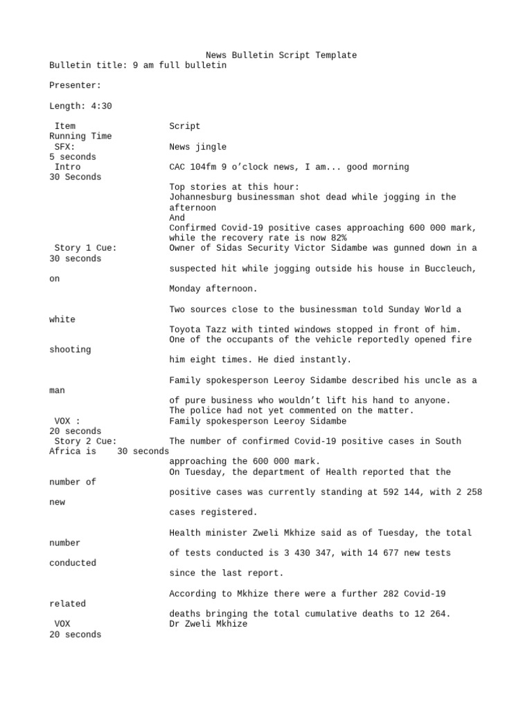 5 News Bulletin Script Template | PDF