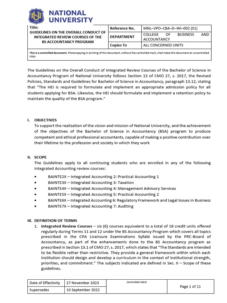 BSA Program Integrated Review Guidelines | PDF | Accounting | Photocopier