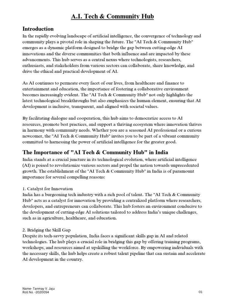 A.I. Tech & Community Hub: Name-Tanmay V. Jaju Roll No. - 2020054 01 | PDF | Artificial ...