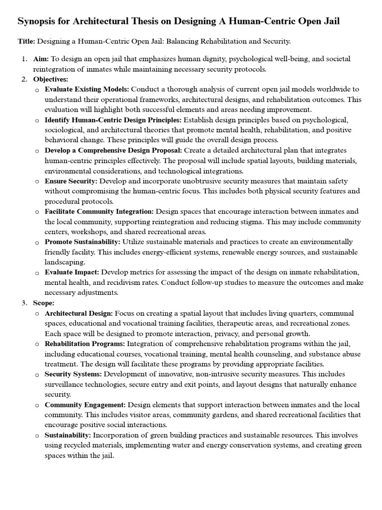 Synopsis For Architectural Thesis On Designing A Human-Centric Open Jail | PDF | Rehabilitation ...