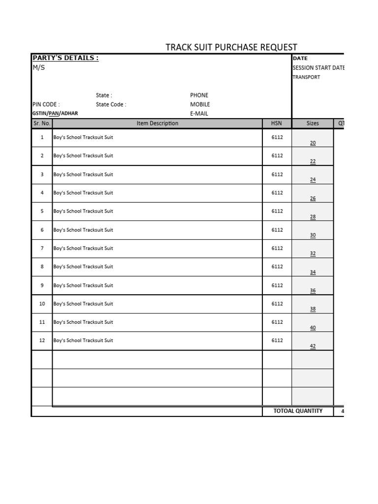 Track Suit Po Request Format | PDF | Fashion | Clothing