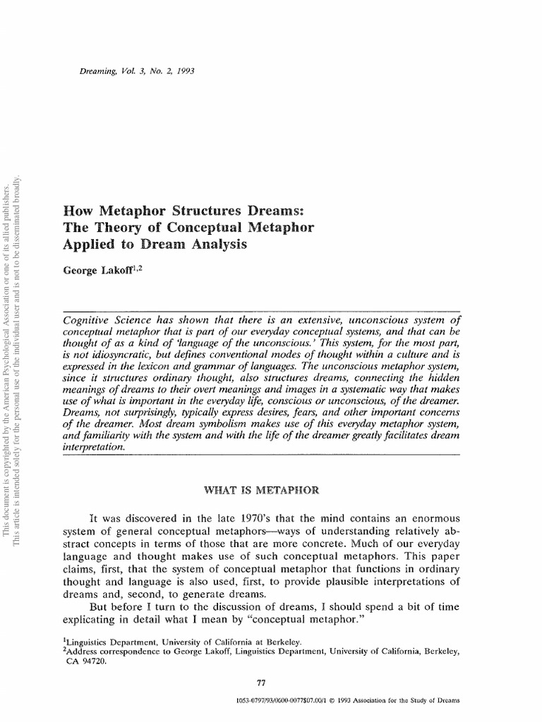 George Lakoff (1993) - How Metaphor Structures Dreams. The Theory of Conceptual Metaphor Applied ...