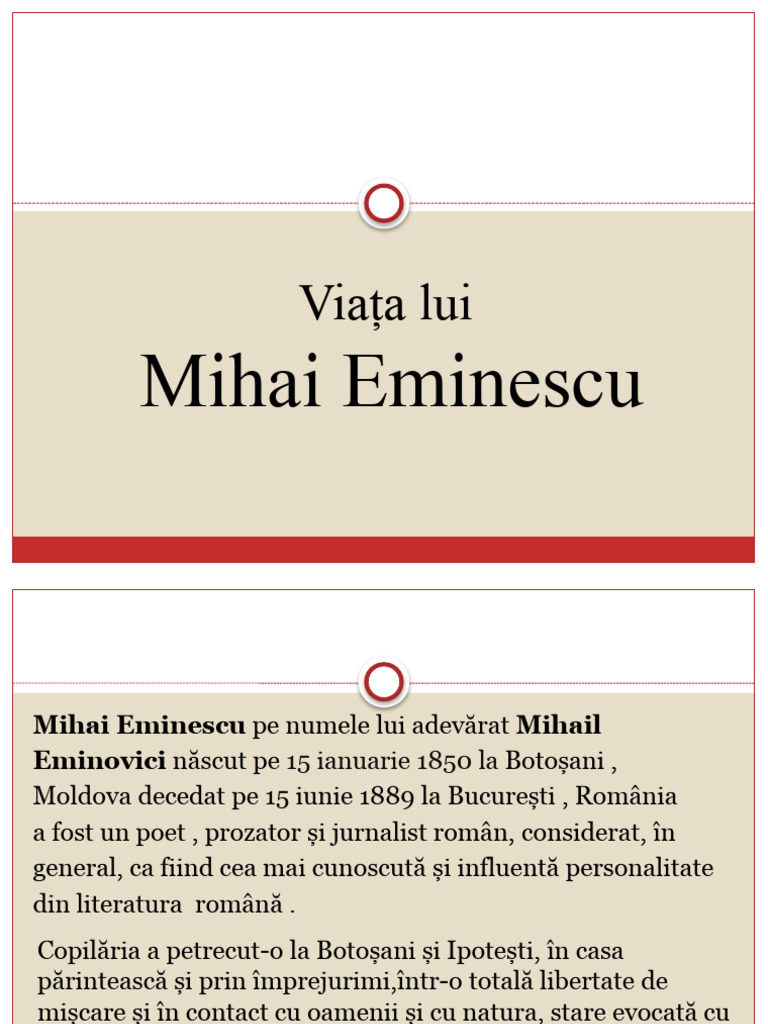 Viața Lui Mihai Eminescu | PDF