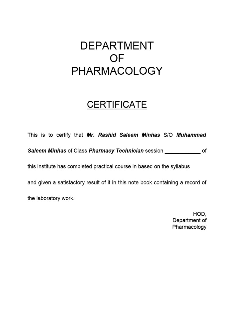 Certificate of Practicals Pharmacology | PDF | Self-Improvement | Science & Mathematics