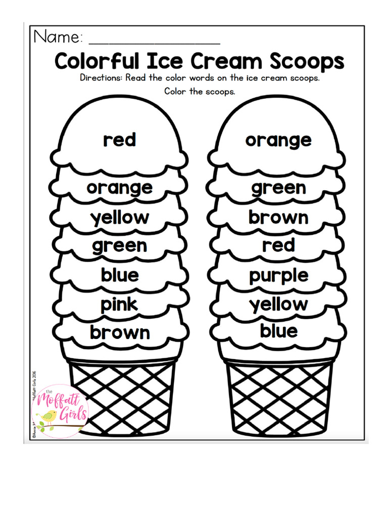 Worksheet Colors Ice Cream | PDF