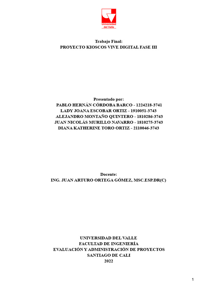 Trabajo Final Documento de Proyecto - KioscosViveDigitalFaseIII | PDF | Internet | Tecnología de ...