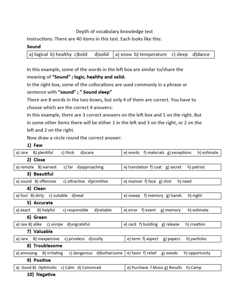 Vocabulary Knowledge Assessment | PDF