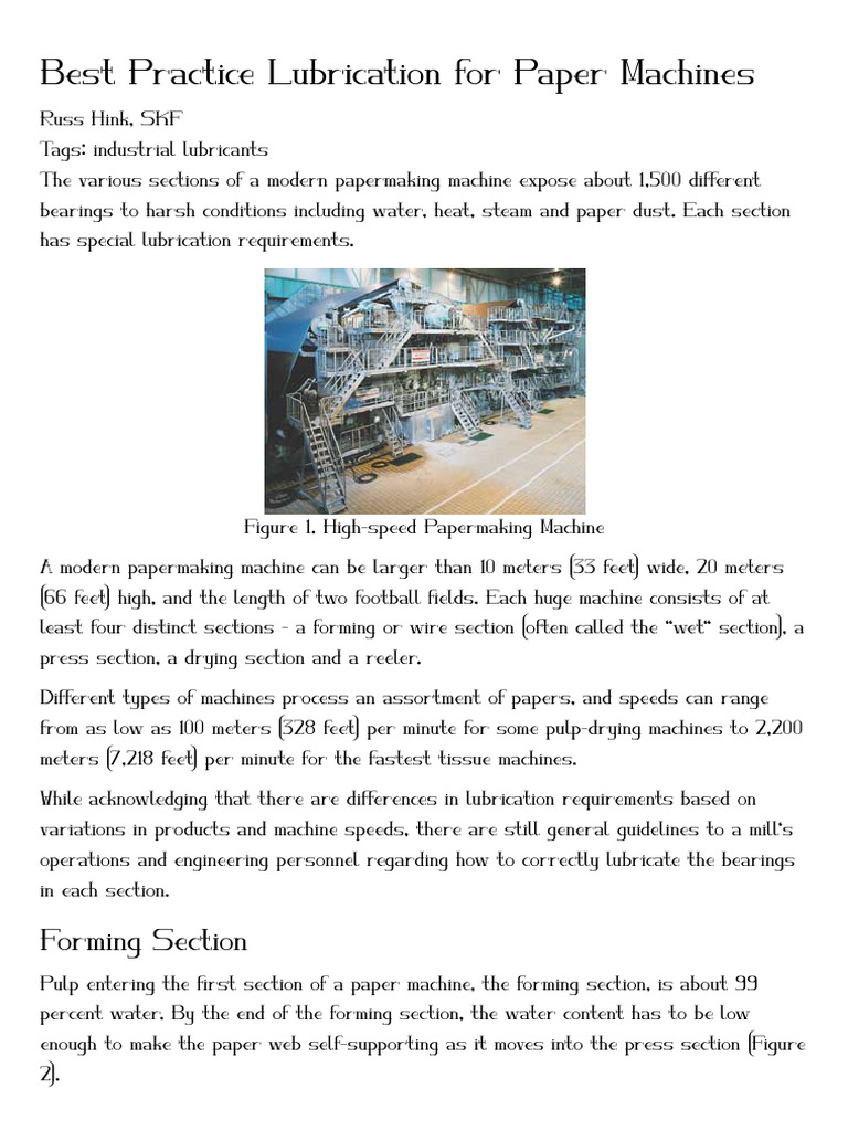 Best Practice Lubrication For Paper Machines | Download Free PDF ...