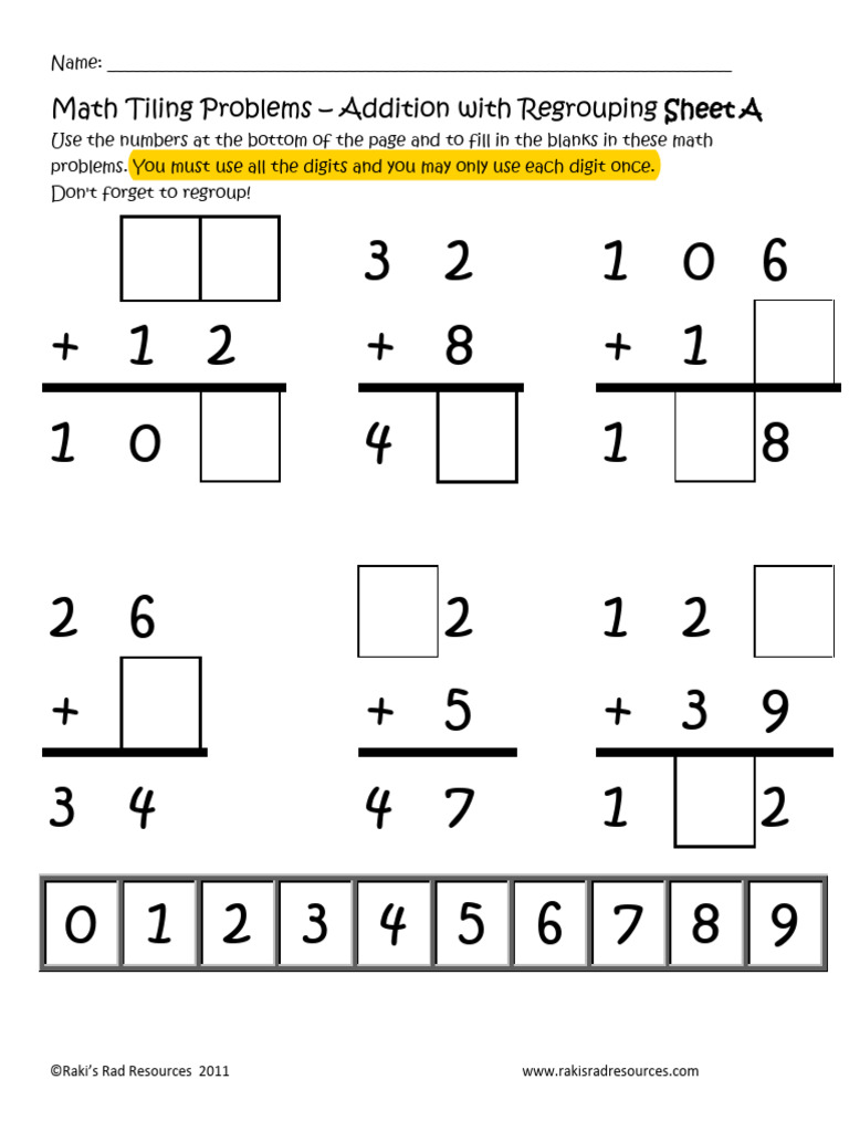 Tiling Addition With Regrouping Puzzle Part 1 | PDF | Teaching Methods ...