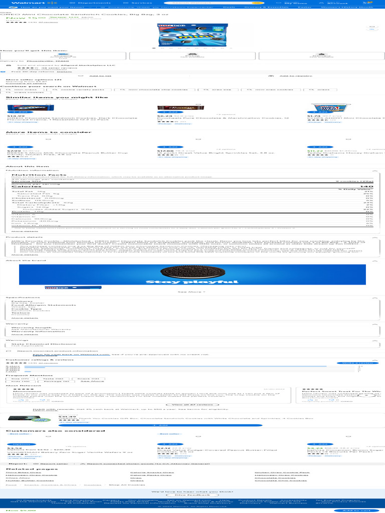 OREO Mini Chocolate Sandwich Cookies, Big Bag, 3 | PDF | Nutrition ...
