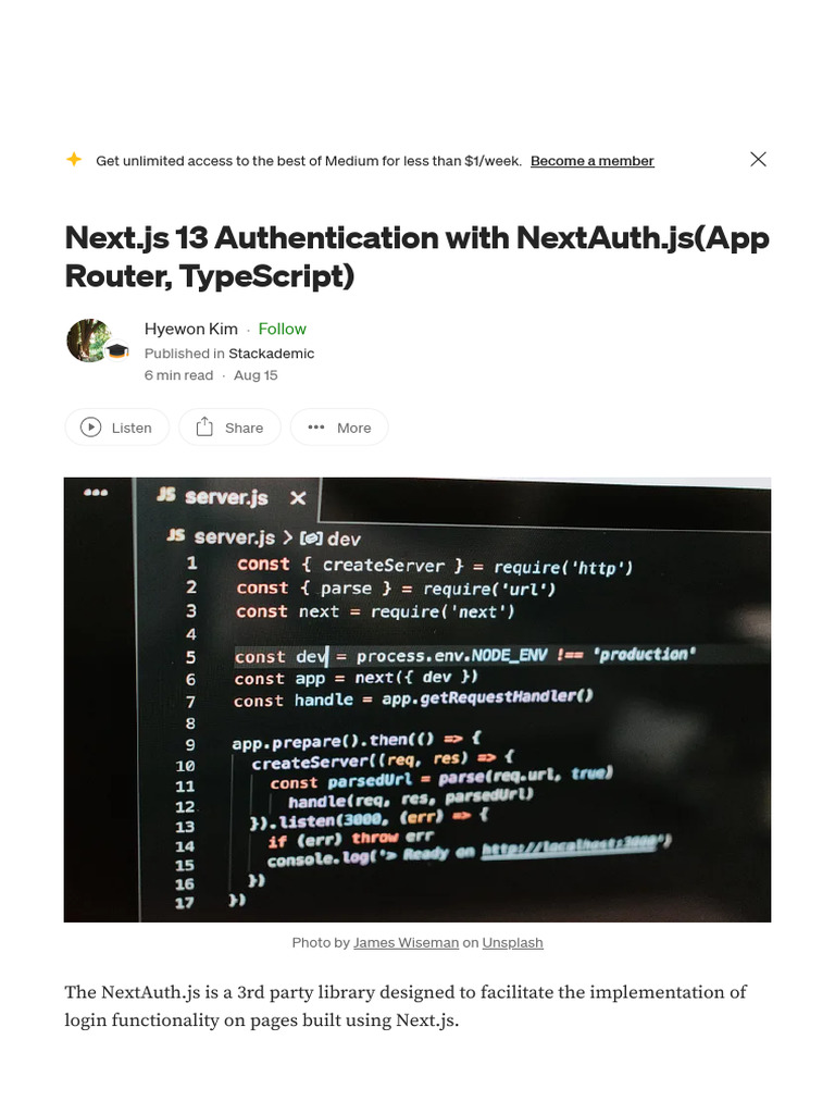 Next - Js 13 Authentication With NextAuth - Js (App Router, TypeScript) - Stackademic | PDF ...