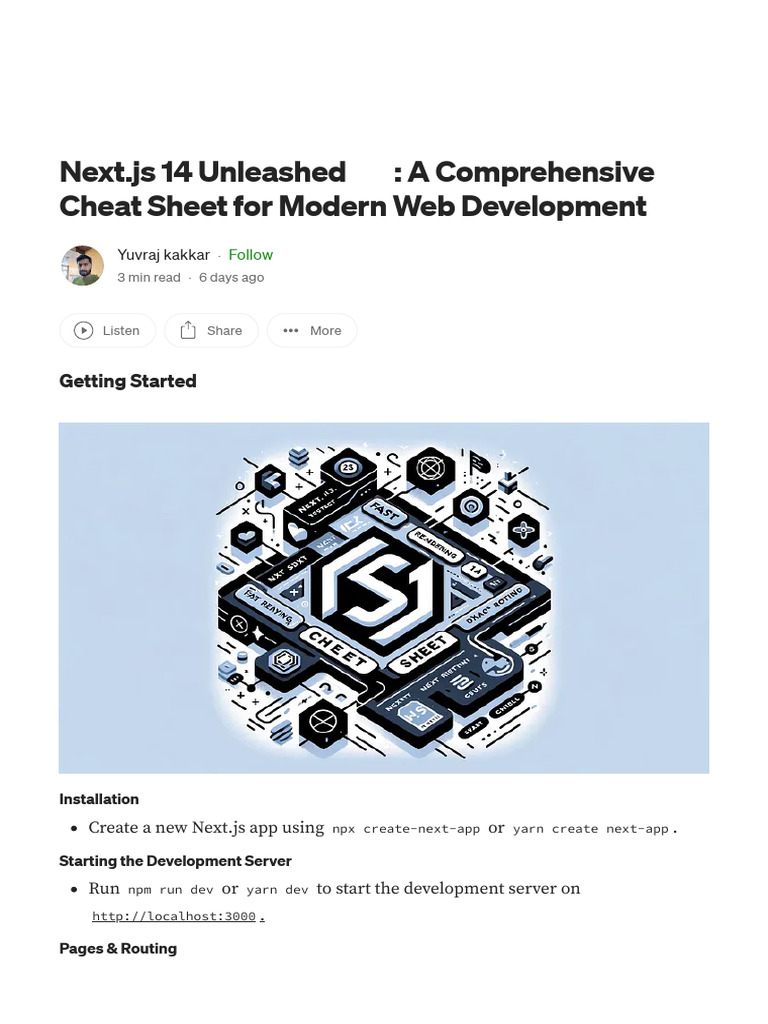 Next.js 14 Cheat Sheet for Devs | PDF | Dynamic Web Page | Networking