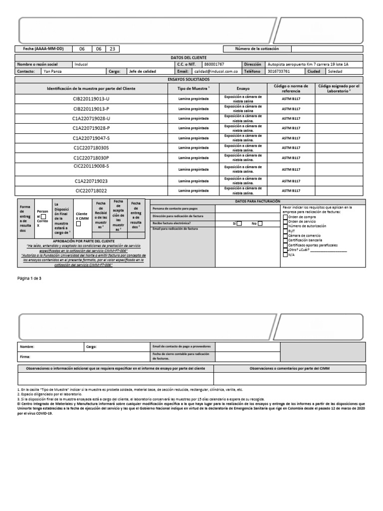 Cimm-Ft-007 Solicitud de Servicio V5 | PDF