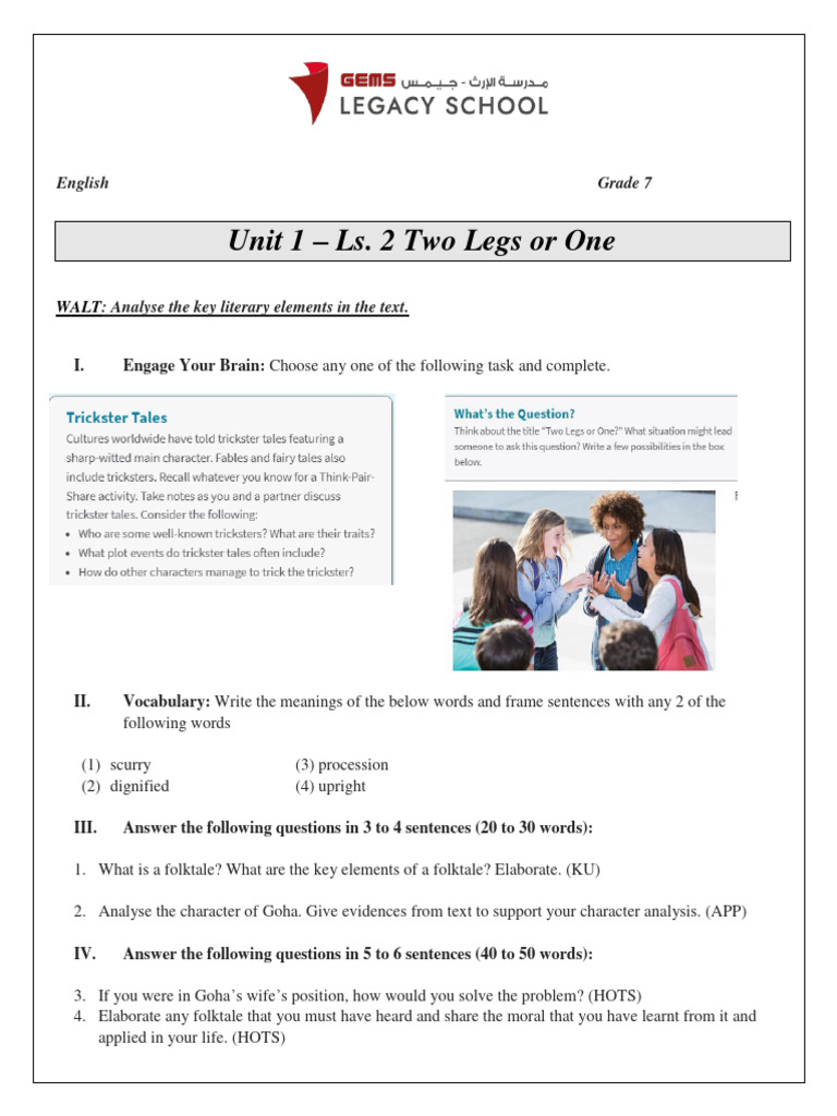 Grade 7 English: Folktale Analysis Guide | PDF | General Fiction