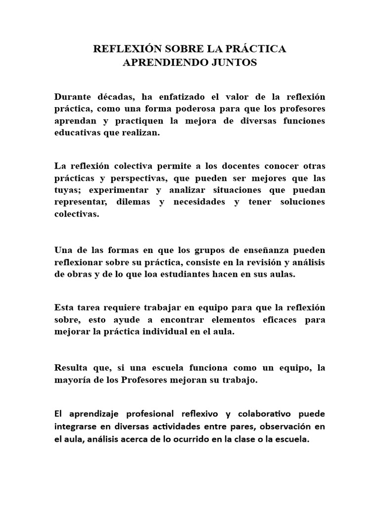 Reflexión Sobre La Práctica Aprendiendo Juntos | PDF | Aprendizaje ...