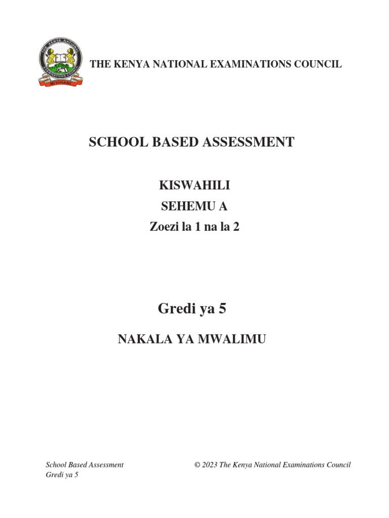 Grade 5 Kisw Sehemu A Nakala Ya Mwalimu-R, Pd&Vi | PDF