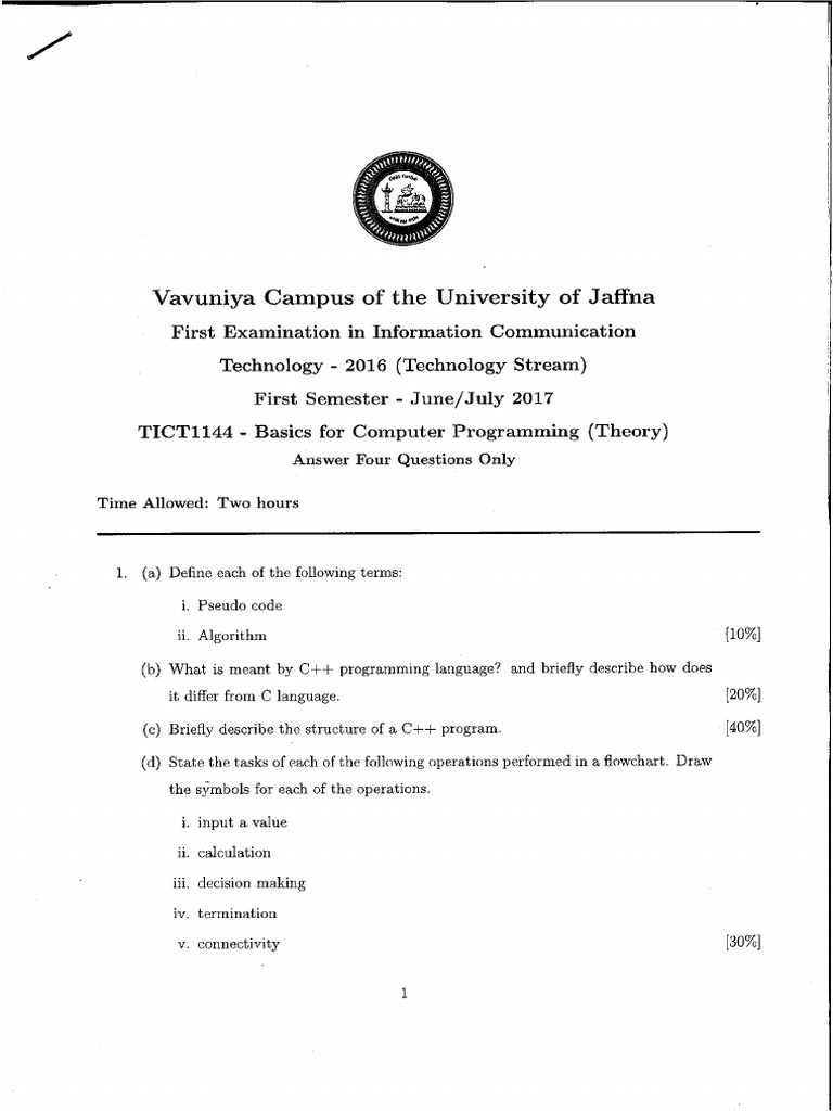 TICT 1144. Basic For Computer Programming | PDF