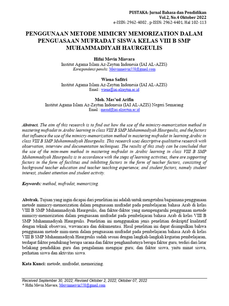 Penggunaan Metode Mimicry Memorization D | PDF | Karier & Perkembangan