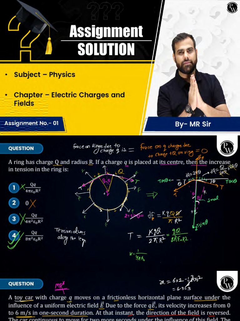 Electric Charges and Fields-Assignment 01 Solution Notes | PDF
