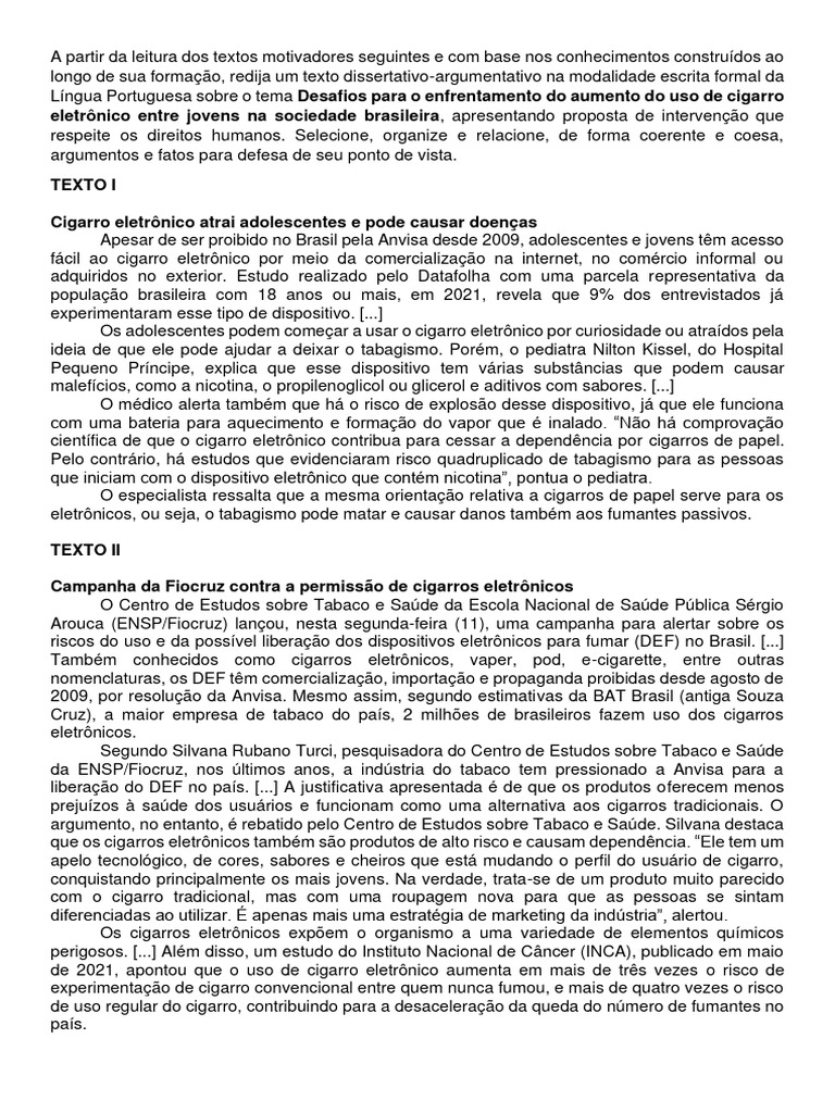 A Partir Da Leitura Dos Textos Motivadores Seguintes e Com Base Nos ...