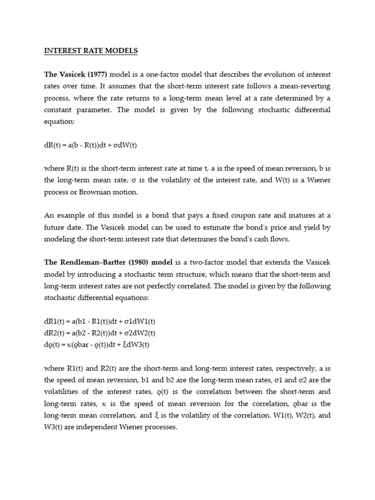 Interest Rate Models | Download Free PDF | Yield Curve | Option (Finance)