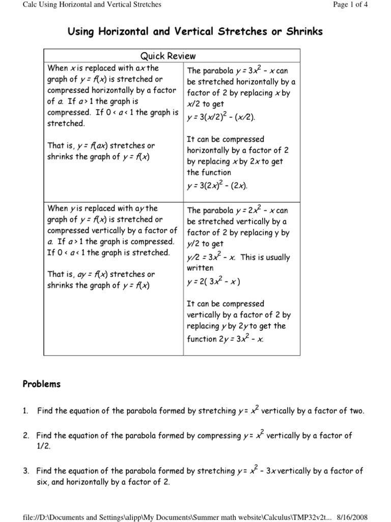 5 Horizontal Vertical Stretches and Shrinks Questions | PDF | Graph ...
