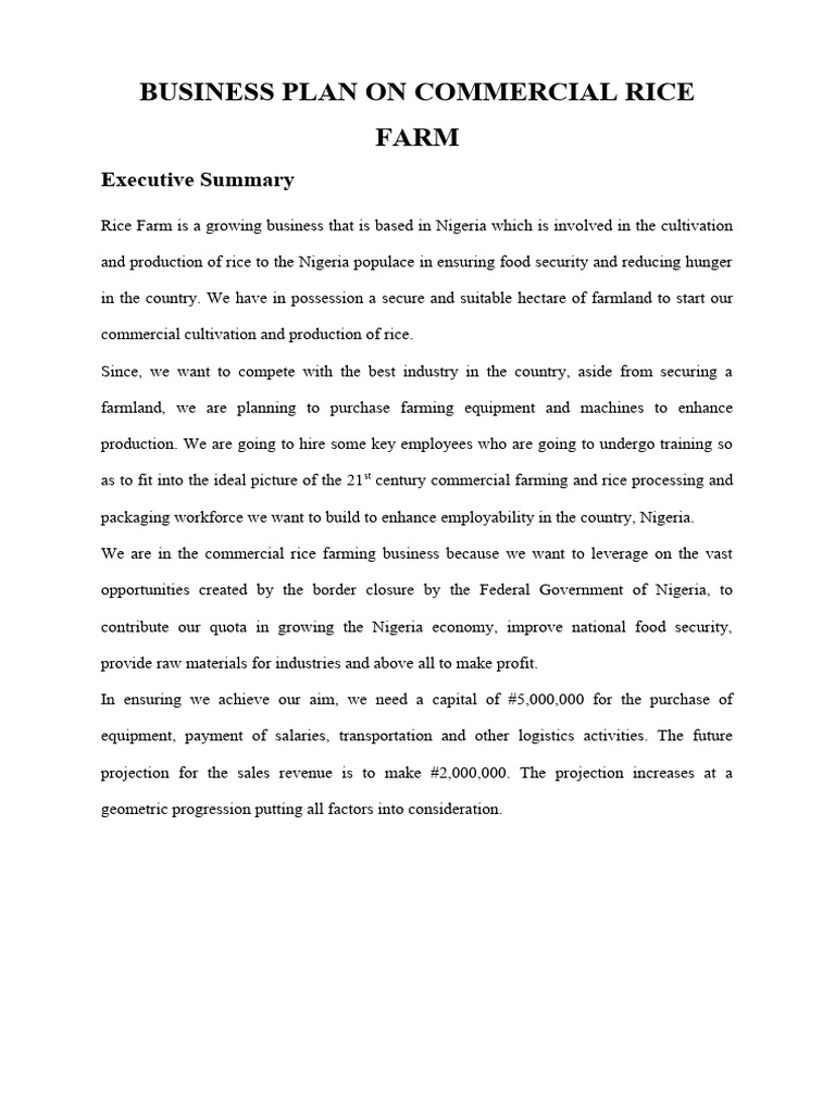 Commercial Rice Farming Business Plan | PDF | Agriculture | Rice