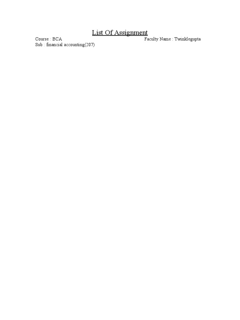 BCA Financial Accounting Assignments List | PDF