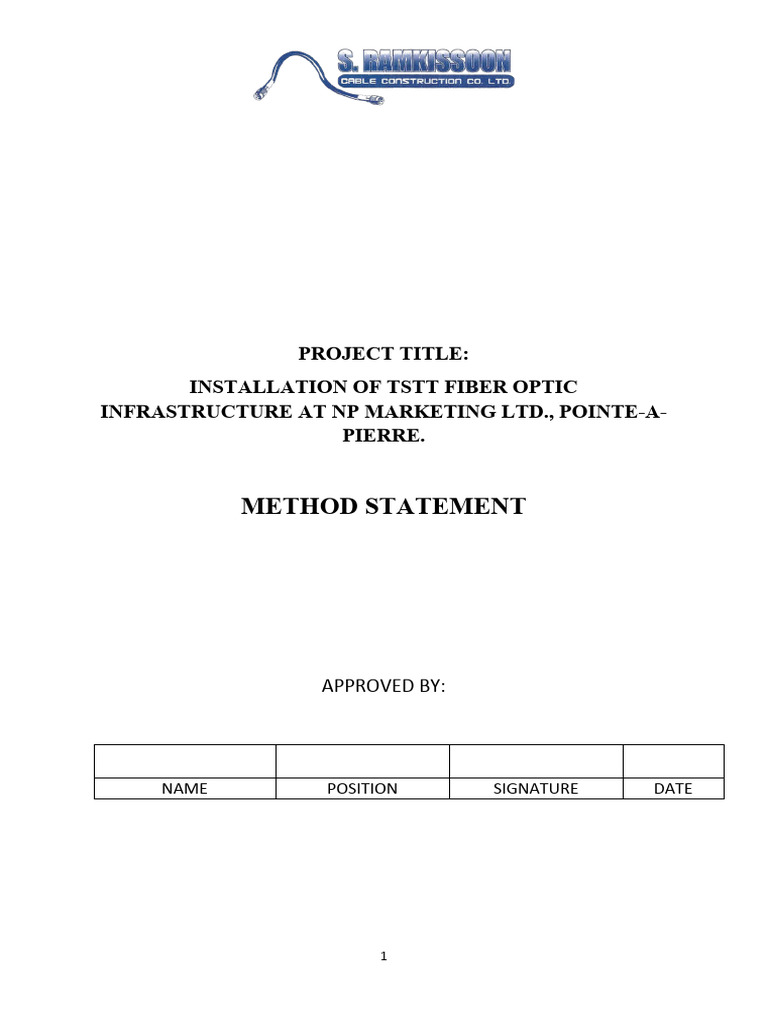 Method Statement - Fibre Optic Installation | PDF | Optical Fiber ...