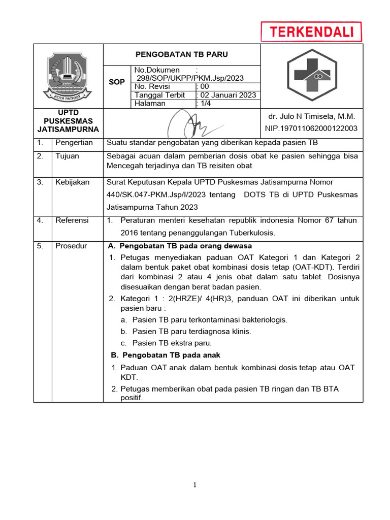 Sop Pengobatan TB Paru | PDF | Kesehatan Holistik