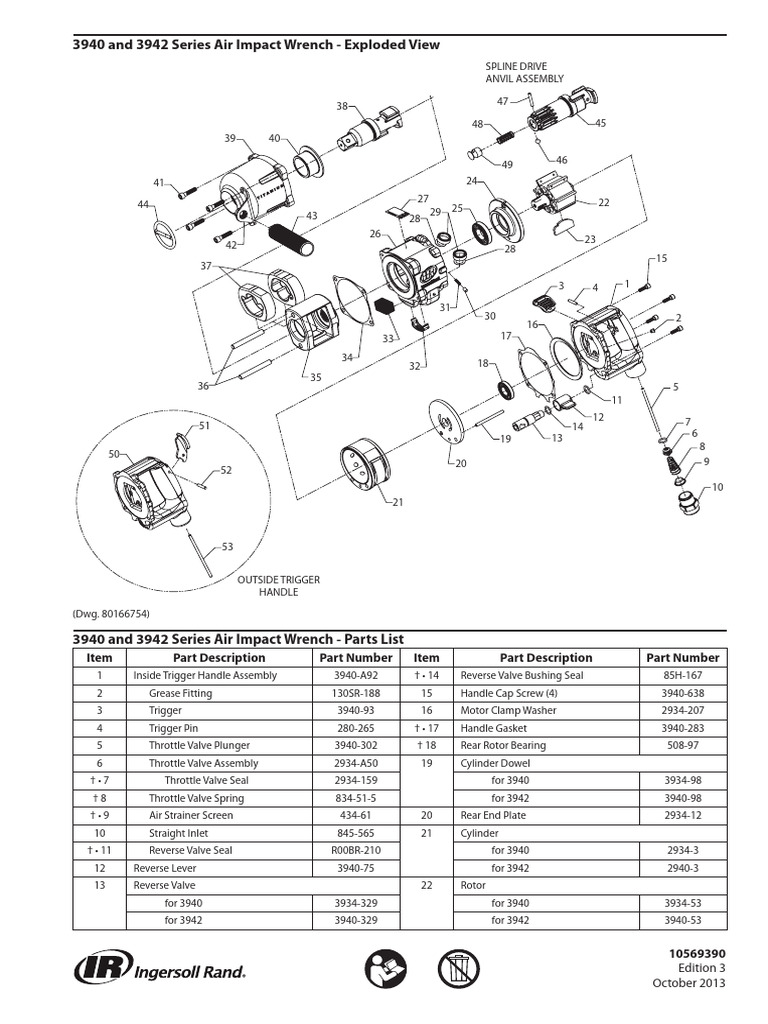 3940 and 3942 Series Air Impact Wrench - Exploded View: Spline Drive ...