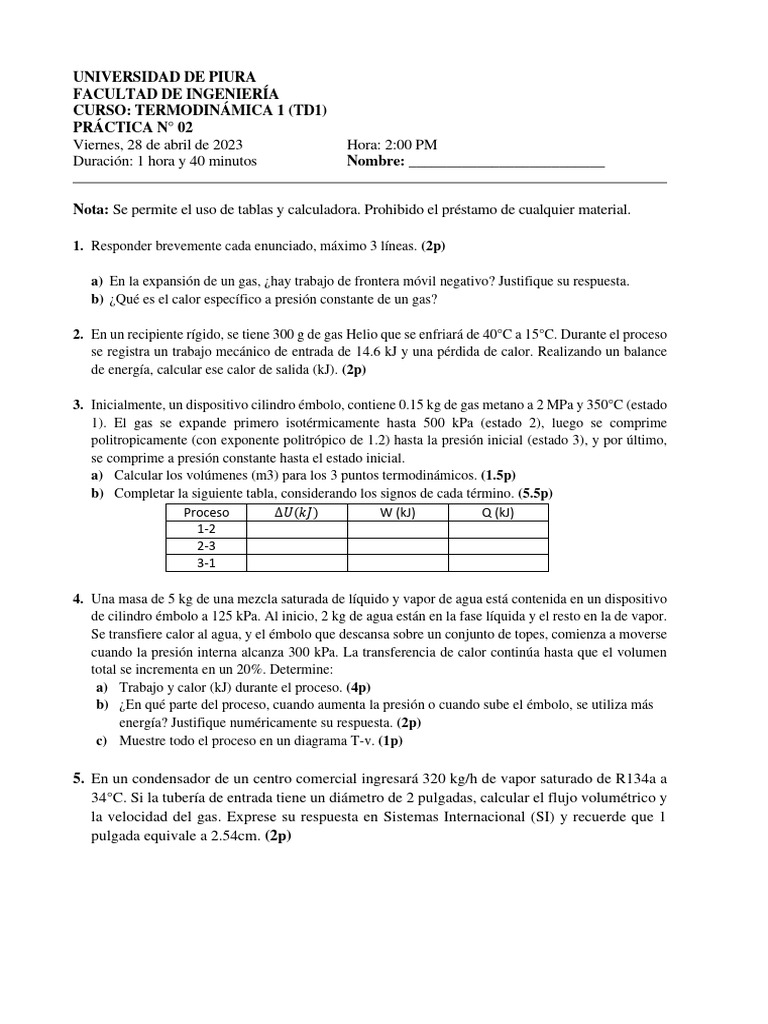Solución td1 p2 | PDF | Calor | Gases